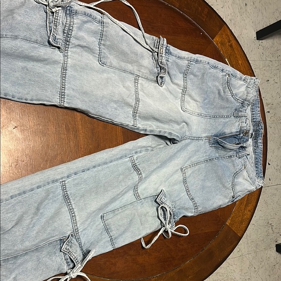 No Boundaries | Jeans | Light Blue Cargo Jeans With Drawstring Details ...
